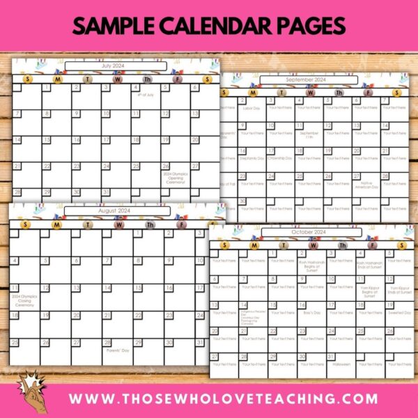 2024 2025 Calendar Editable Summer Olympics Teacher Planner - Teaching ...